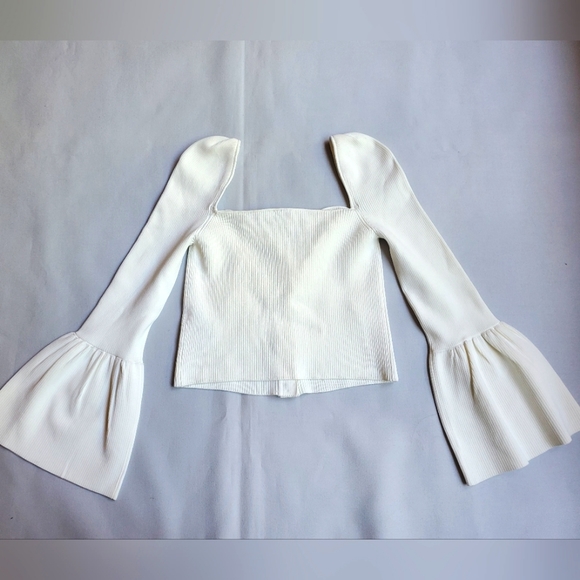 Self-Portrait | Tops | Nwt38 Selfportrait White Ribknit Blouse With ...